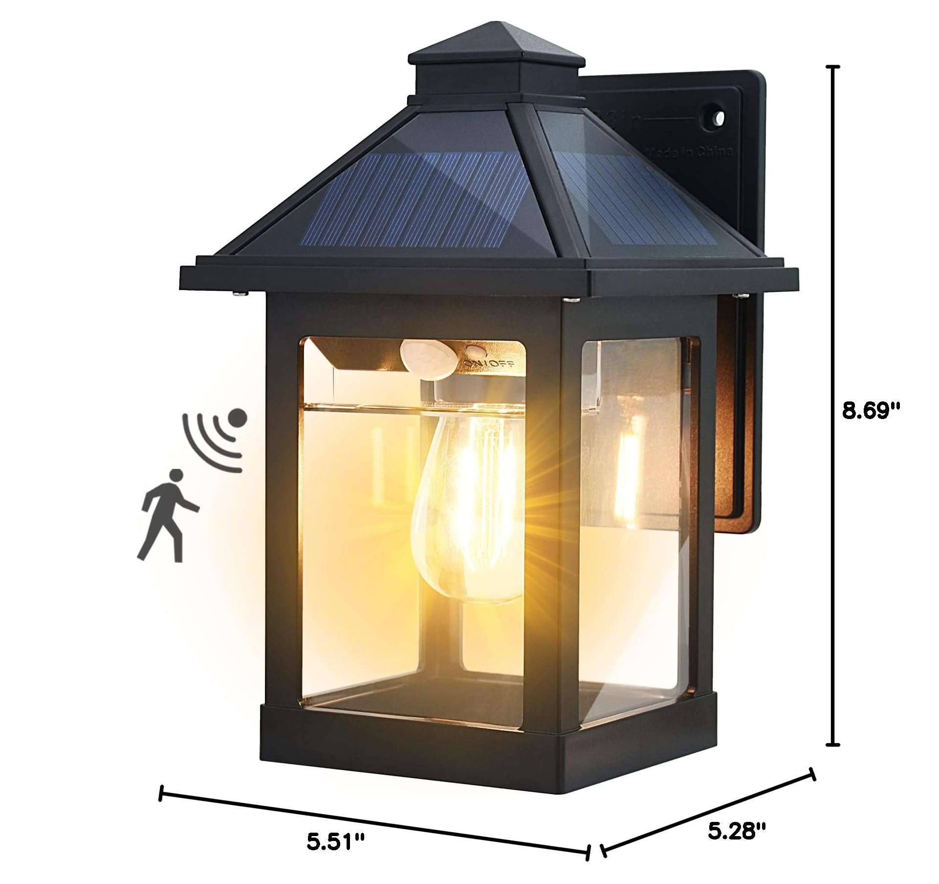 UOOIUMOY 2 Pack Solar Powered Wall Lantern Lights with 3 Lighting Modes, LED Dusk to Dawn Solar Sconce Outdoor Wall Mount, Motion Sensor Front Porch Lights Fixtures Waterproof for Patio Garage