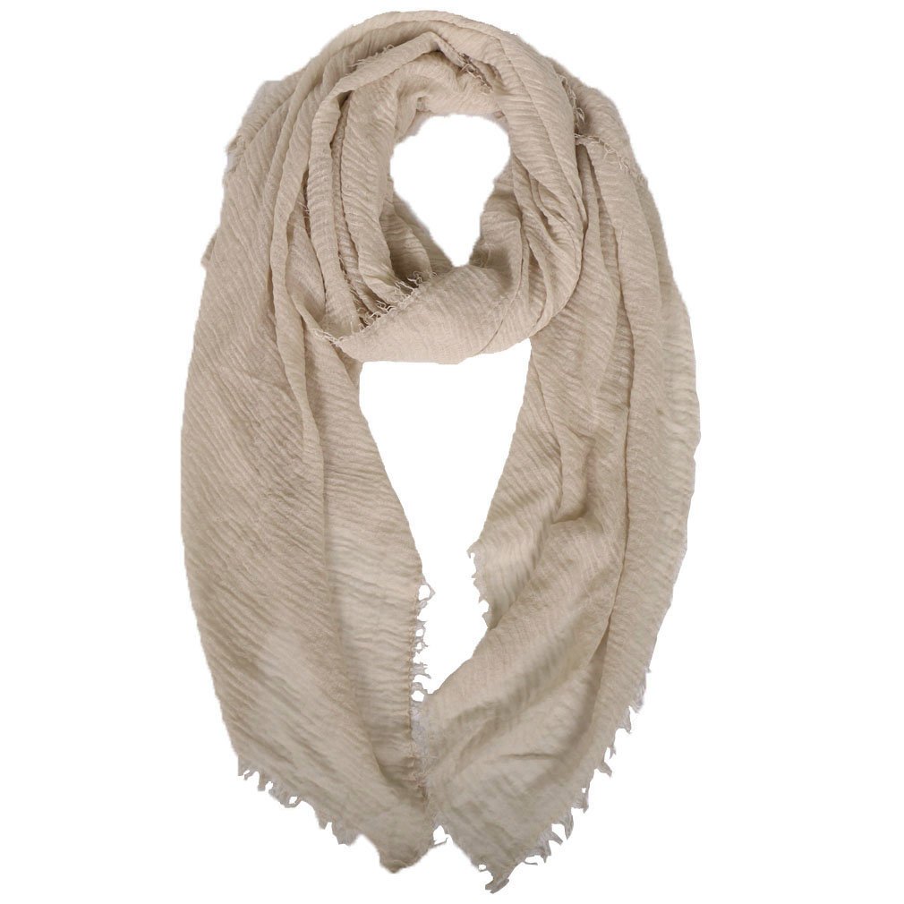 LMVERNA Women Crinkle Cotton Hijab Winkle Muslim Scarves Solid Color Long Wrap Scarf (White)