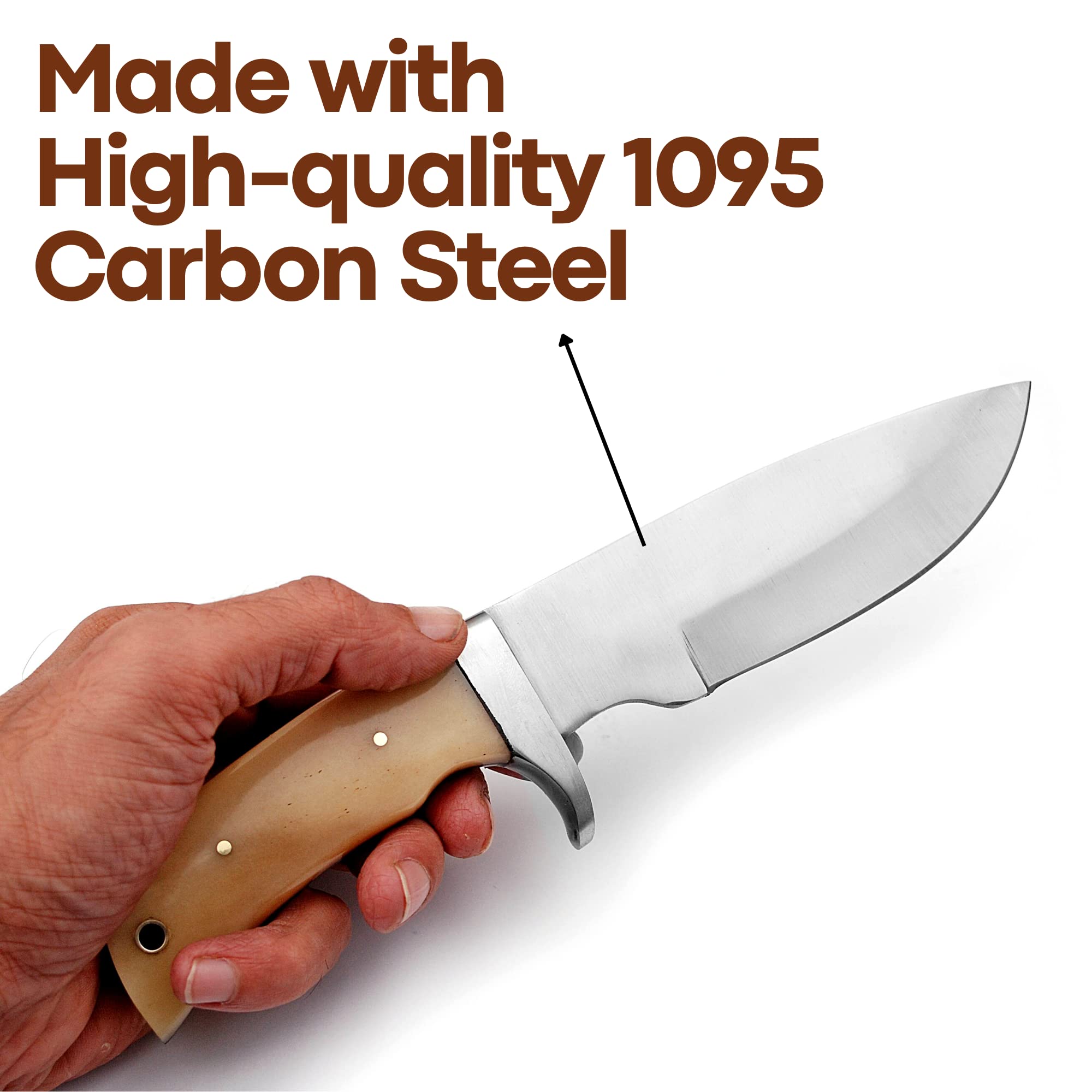 The Blade Point Bushcraft Fixed Blade Hunting Knife - Outdoor Camping Survival EDC Knives, Carbon Steel Chef Knife Camel Bone Handle with Leather Sheath (Camel Bone)