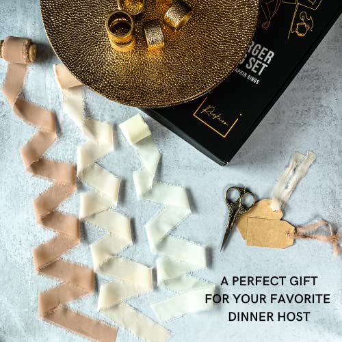 Rickion Charger Plates and Napkin Rings, Set of 6, Gold Chargers for Dinner Plates β Unique, Elegant, Bubble Plate Chargers & Matching Napkin Rings β Thick, Reusable PP Plastic