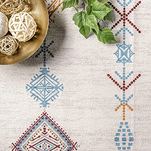 nuLOOM Kiya Machine Washable Moroccan Tribal Geometric Ultra Thin Area Rug, 6' x 9', Light Grey