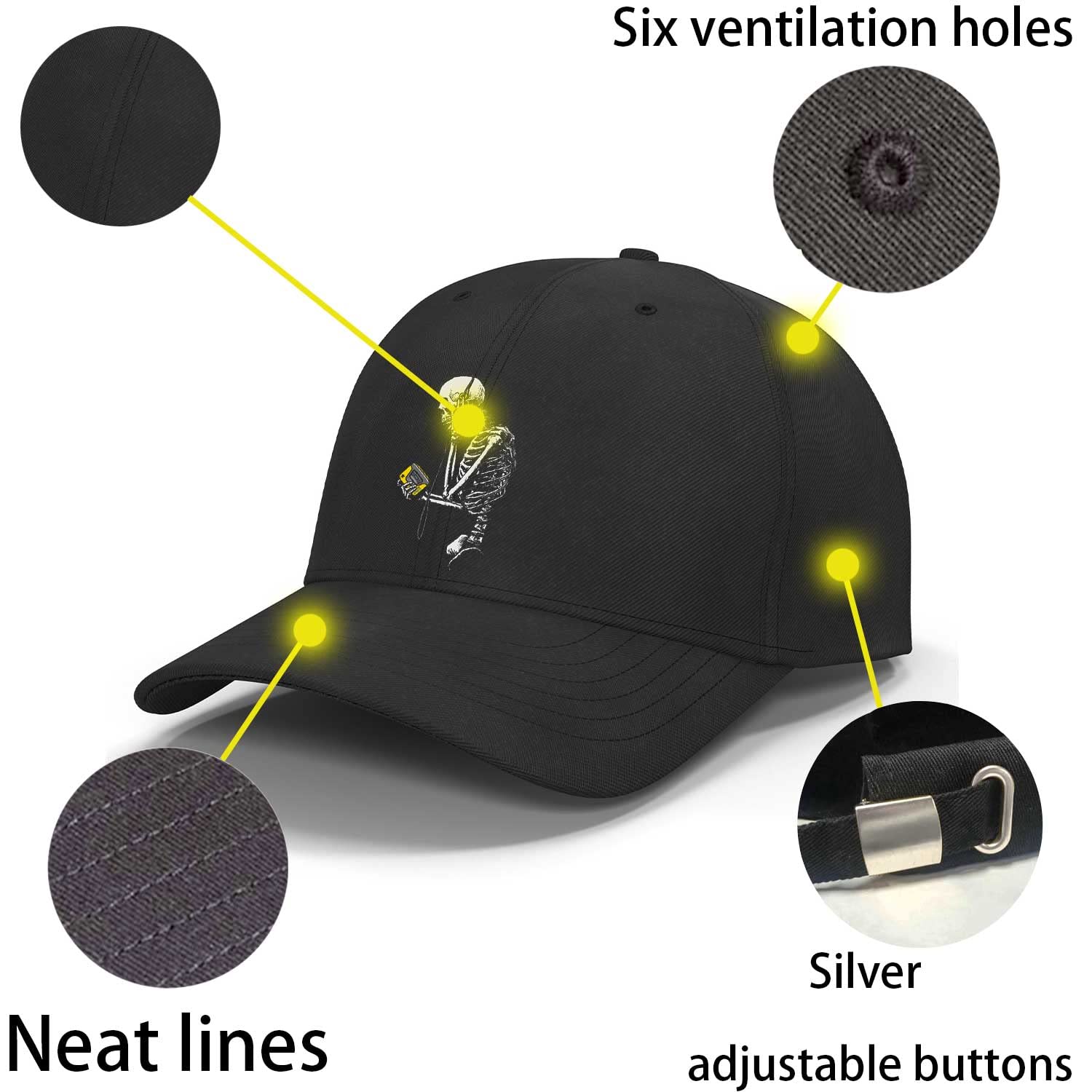 SHITOUPU Music Skull Baseball Cap Adjustable Dad Hat Unstructured Cotton Hat