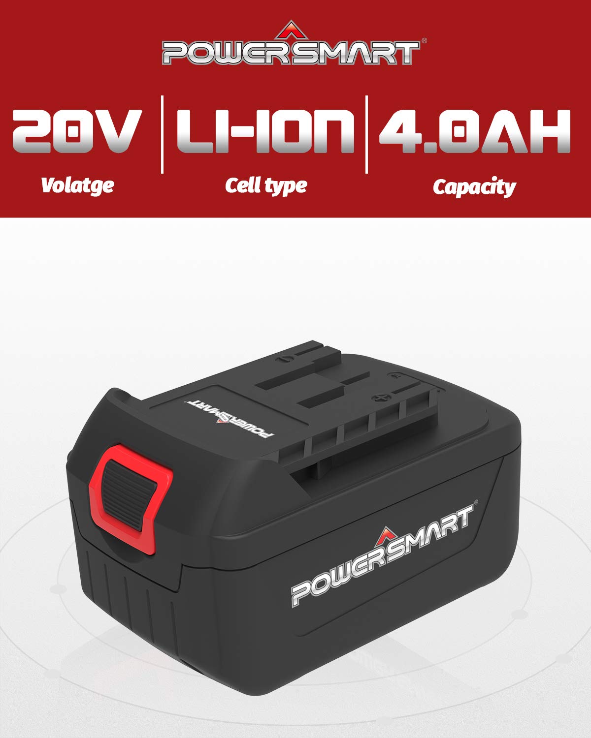 PowerSmart 20V 4.0Ah Lithium-Ion Battery, Replacement Battery