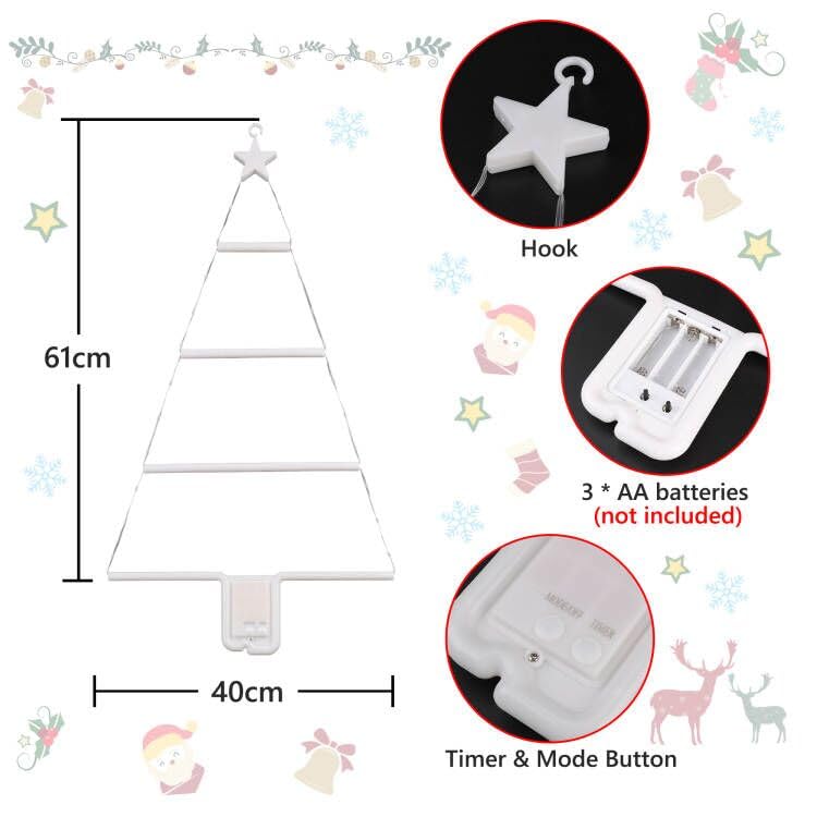 LYHOPE Christmas Decorations Lights, LED Christmas Ladder Light 2ft, 8 Modes & Timer Battery Christmas Lights, Xmas LED Ladder Tree Light for Window Wall Home Garden Outdoor Indoor Decor (Multicolor)
