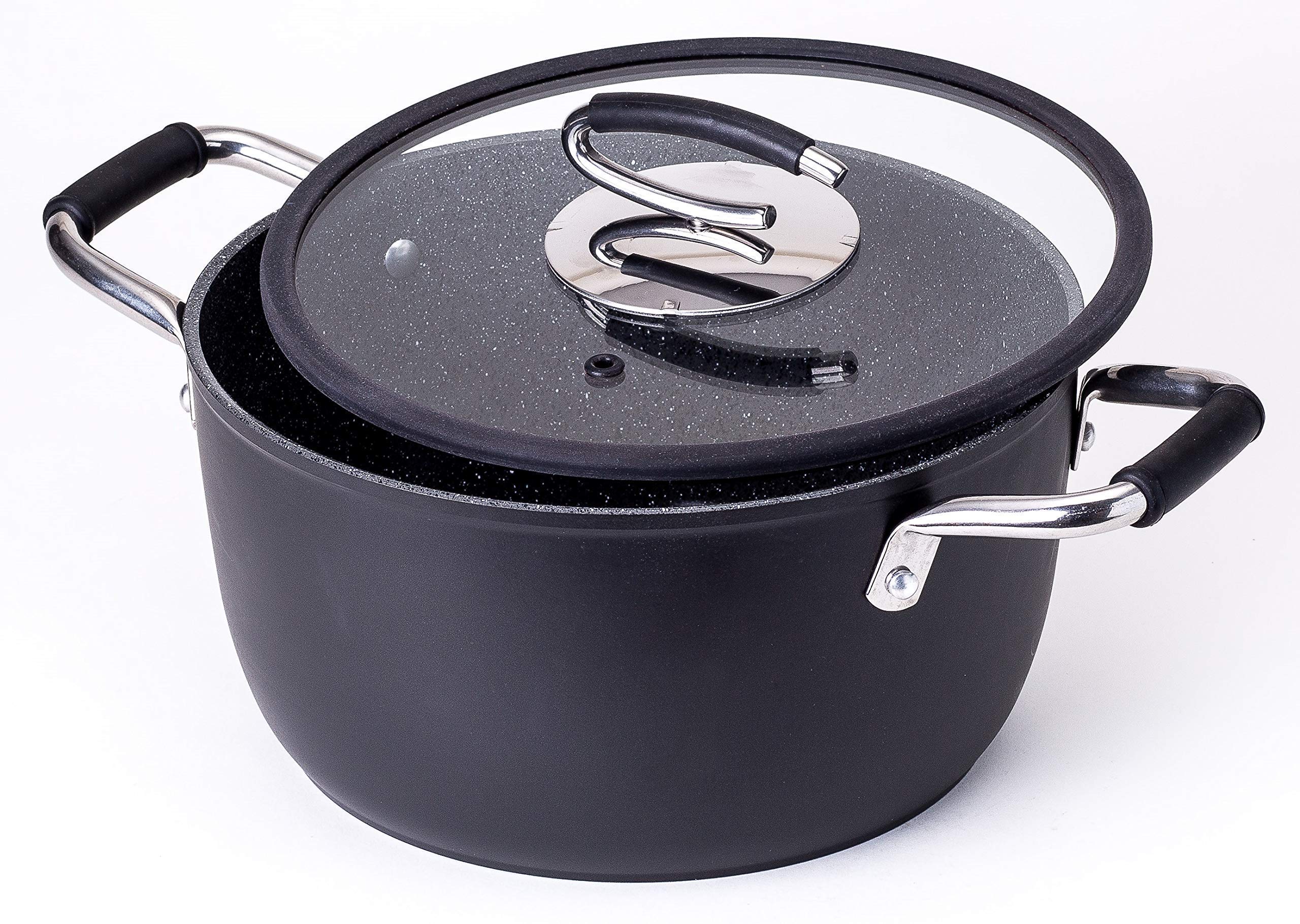 Vesuvio Ceramic Coated Nonstick Cookware, 3-Pack Bundle: Frying Pan, 9.5 Inch | 3 Quart Nonstick Sauce Pan with Oven Safe Glass Lid | 5 Quart Dutch Oven Stock Pot with Oven Safe Glass Lid