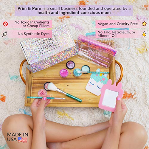Prim and Pure Mineral Gift Set with Unicorn Mirror| Perfect for Play Dates & Birthday Parties | Kids Eyeshadow Makeup β Mineral Blush | Organic & Natural Makeup Kit for Kids| Made in USA (Pink)