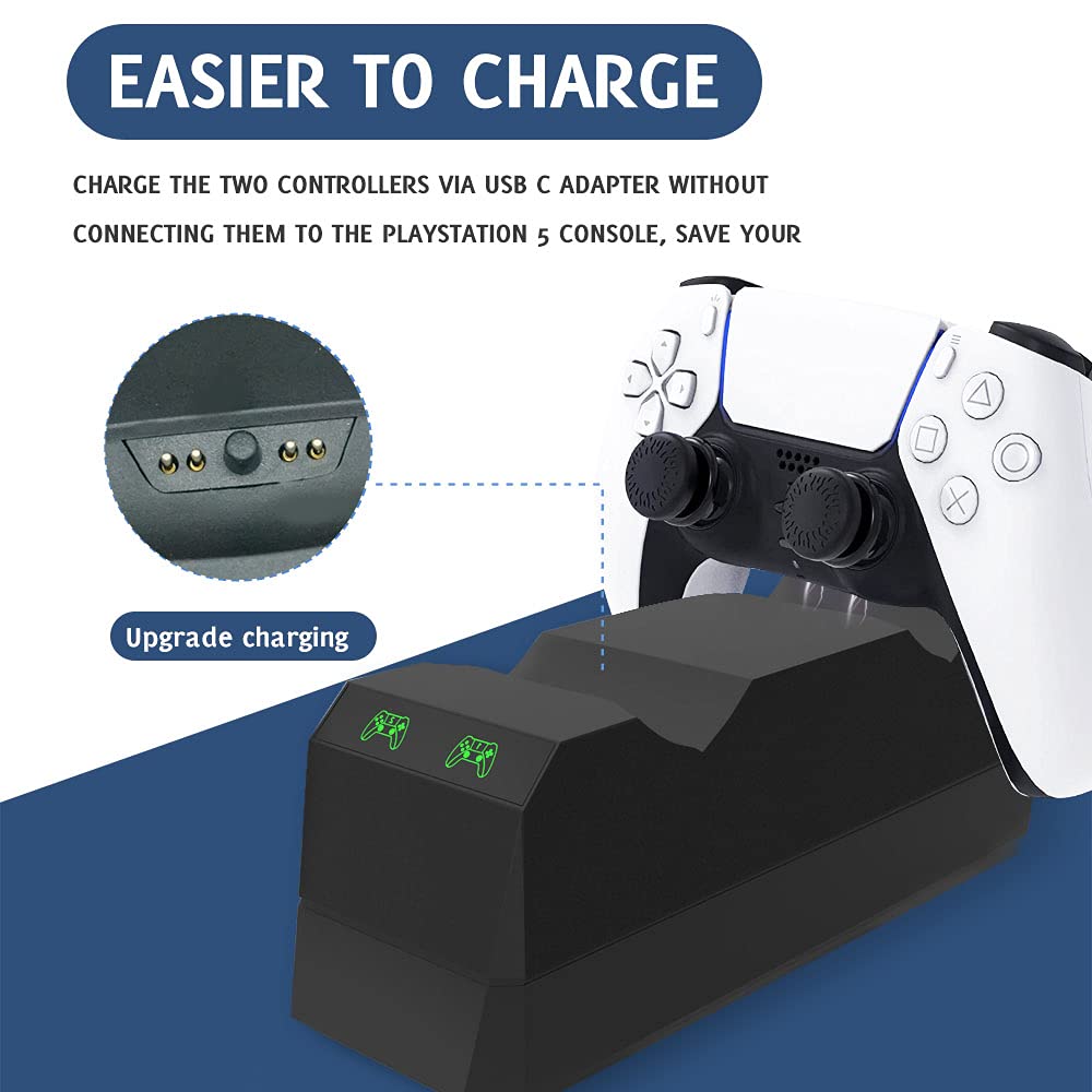 PS5 Controller Charger Station for Sony PS5 Charging Station, Dual Ps5 Charging Dock for Ps5 Charging Controller, Fast Dual Charger with USB C Cable, LED Strap and Indicators - PS5 Charger
