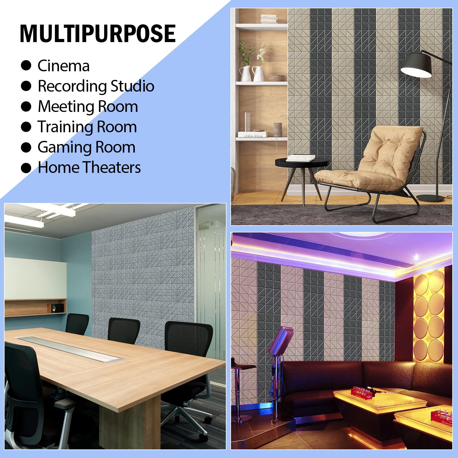 SHJADE Self-Adhesive Acoustic Panels, 12 Pcs 12" X 12" X 0.4" Sound Absorbing Panels, High Density Square Acoustical Wall Padding(Silver Grey)