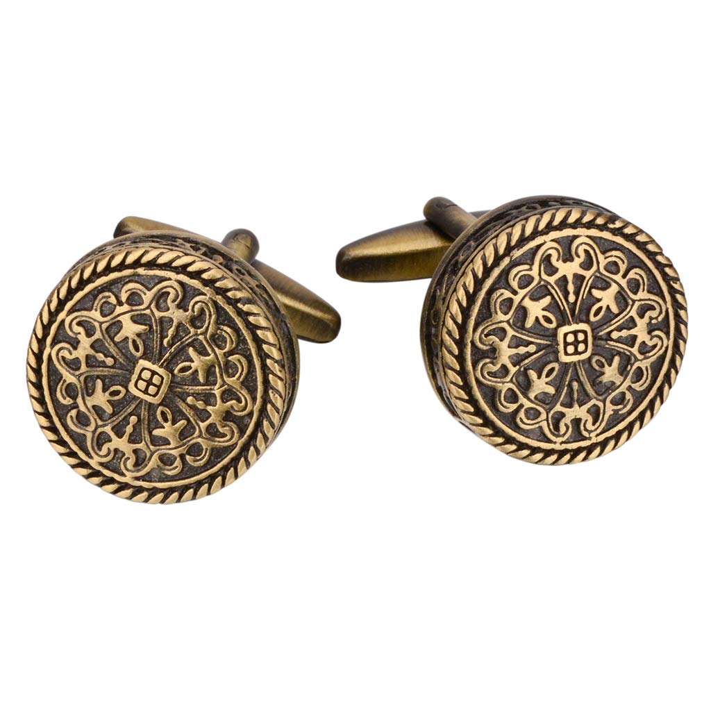 SAVOYSHI Shirt Cufflinks for Men Round Bronze Vintage Pattern Metal Cuff links Gift for Men/Husbands with Gift Box