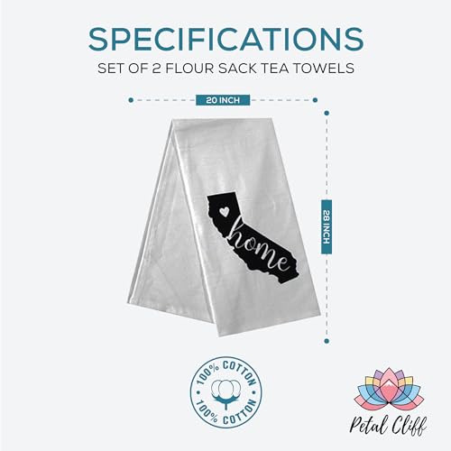 Petal Cliff 2 Pcs, 100% Cotton California State Flour Sack Printed Kitchen Towels with Sentiments Home. Size: 20" X 28". Inspired by The State WE Call Home.