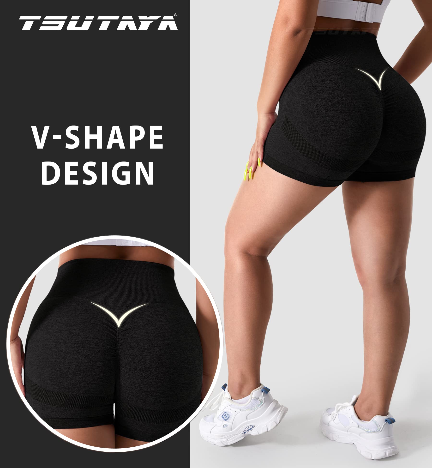 TSUTAYA Women Workout Gym Shorts 3.6" Seamless Scrunch Butt Shorts High Waisted Yoga Booty Shorts