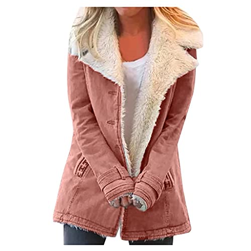 Zieglen Winter Coats for Women Women's Lapel Sherpa Fleece Lined Denim Jacket Winter Button Down Warm Coat Outerwear 53