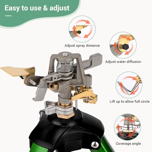 Tripod Sprinklers for Yard, Yumatum Lawn Sprinkler with 360 Degree Large Area Irrigation, Heavy Duty Adjustable Height from 16β-37β, 3/4 Inch Connector Sprinkler for Lawn/Yard/Garden, 1 Pack