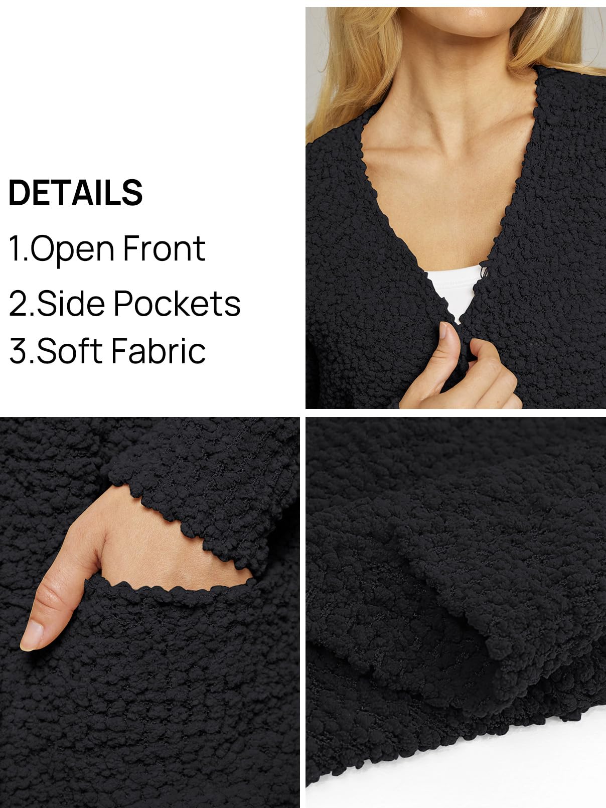 MEROKEETY Women's 2024 Winter Long Sleeve Soft Chunky Knit Sweater Open Front Cardigan Outwear Coat Black