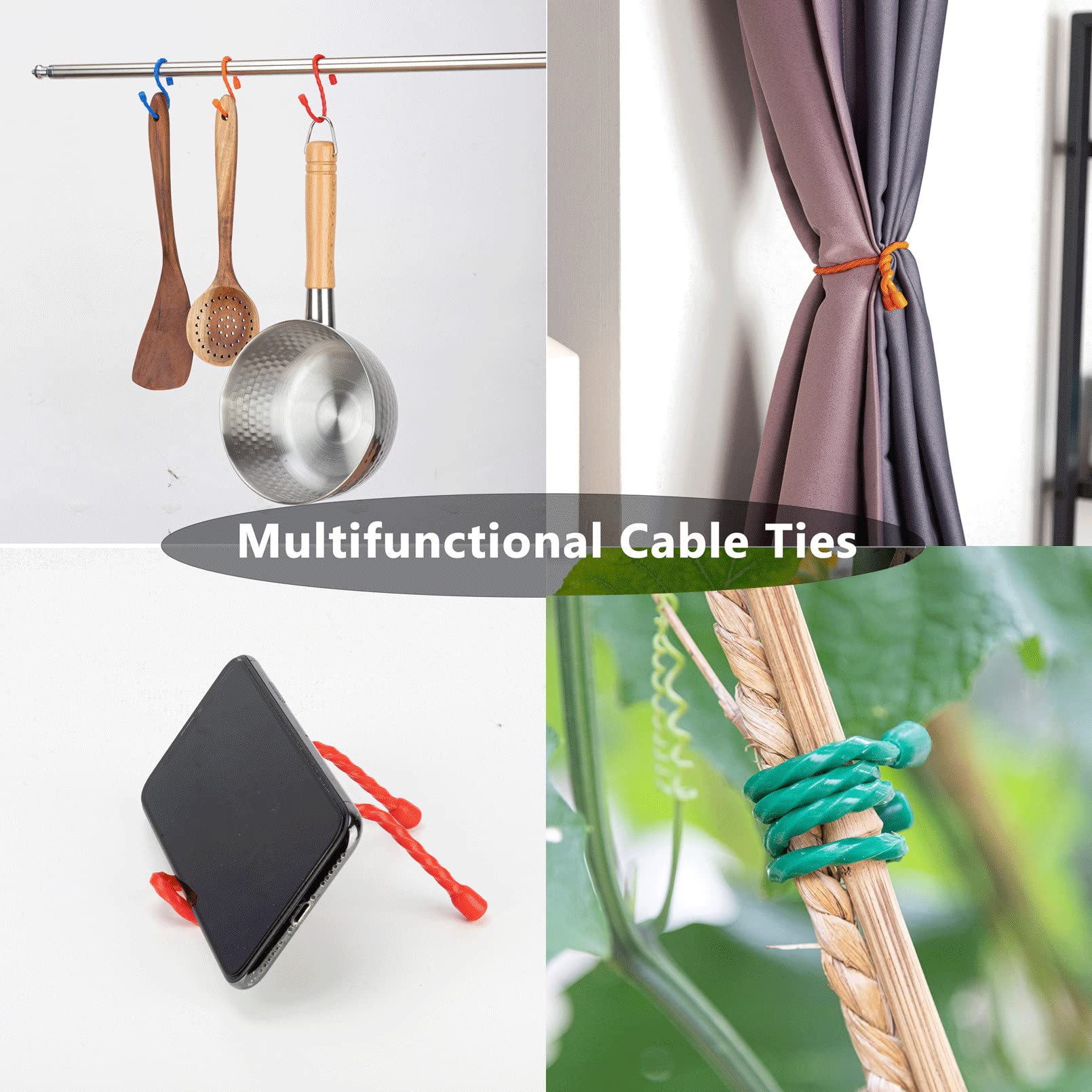 LOIUO 8PCS Silicone Cable Ties 4-Inch Reusable Twist Ties Steel-Core Cable Tie Straps Organizer All Purpose Bendable Cord Tie for Indoor Outdoor Bundling Holding Securing and Wrapping Cables (Black)