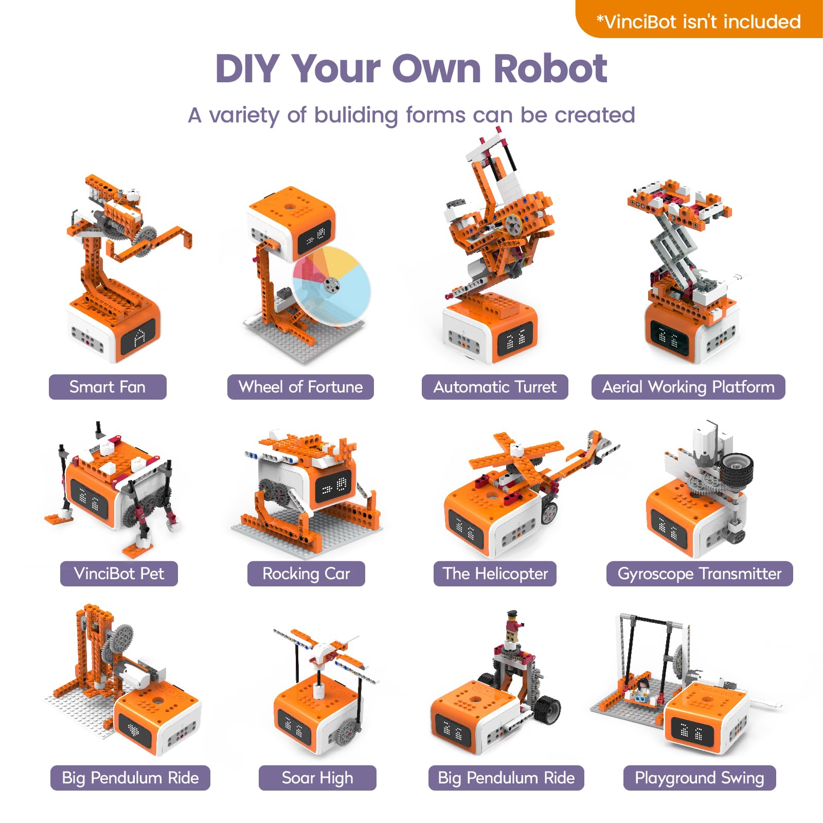 Matatalab Creator Kit for VinciBot Coding Robot, 434+ Building Blocks & DC Motor Included, STEM Educational Kit with 20 Building Cases, DIY Building Science Experiment Kit for Kids Ages 8-12