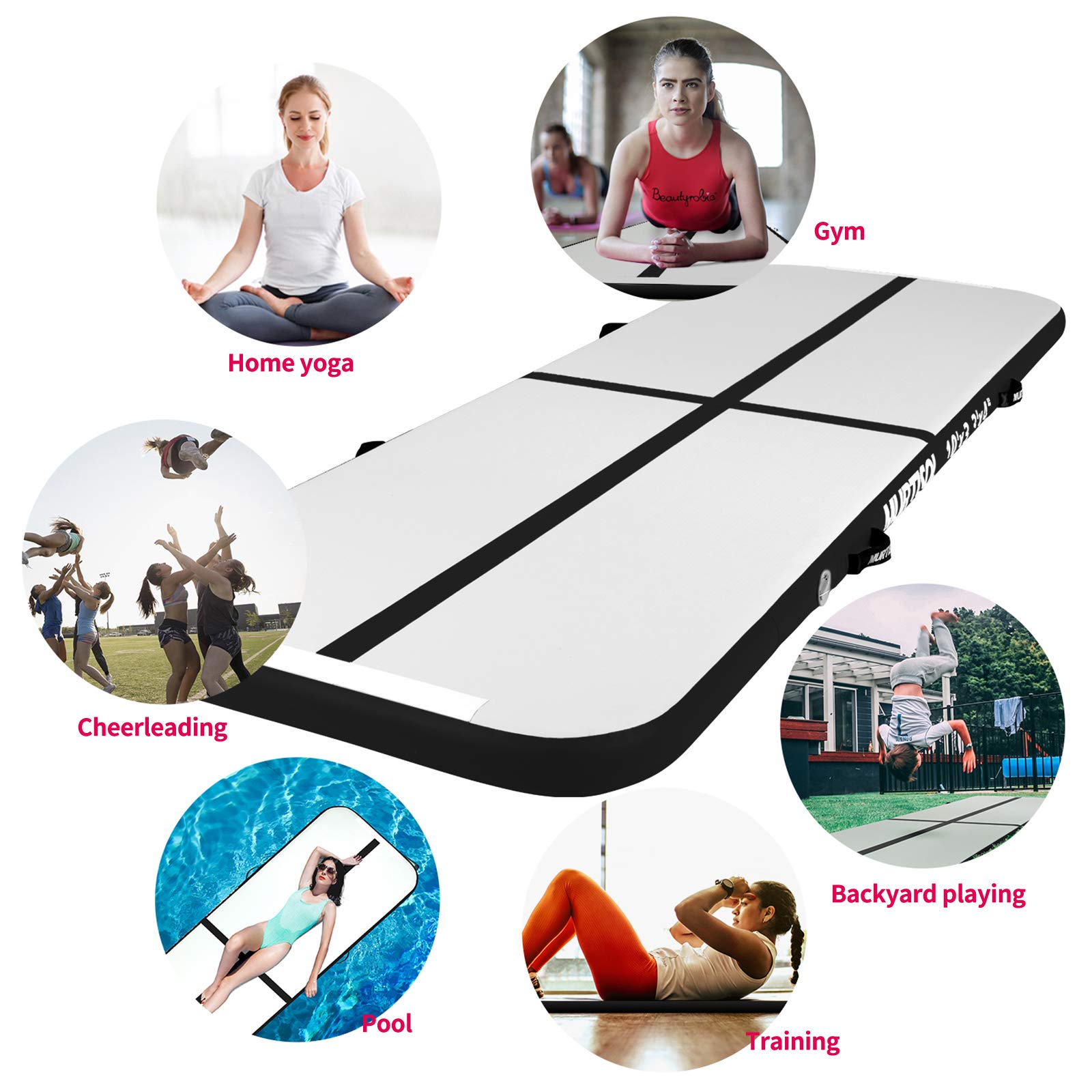 Murtisol 34ft Inflatable Gymnastics Training Mats Tumbling Mats 4 Inch Thickness for Home Use/Training/Cheerleading/Yoga/Water Fun with Electric Pump Black