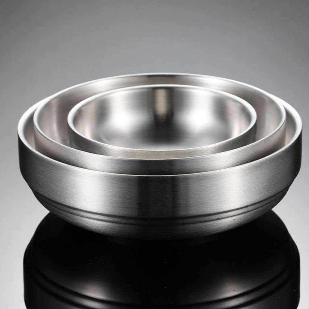 SHISI Korean Bibimbap Bowl Stainless Steel Double Layer Insulated Bowl Soup Bowl Mixing Bowl for Kitchen Flatware(12cm,Silver)