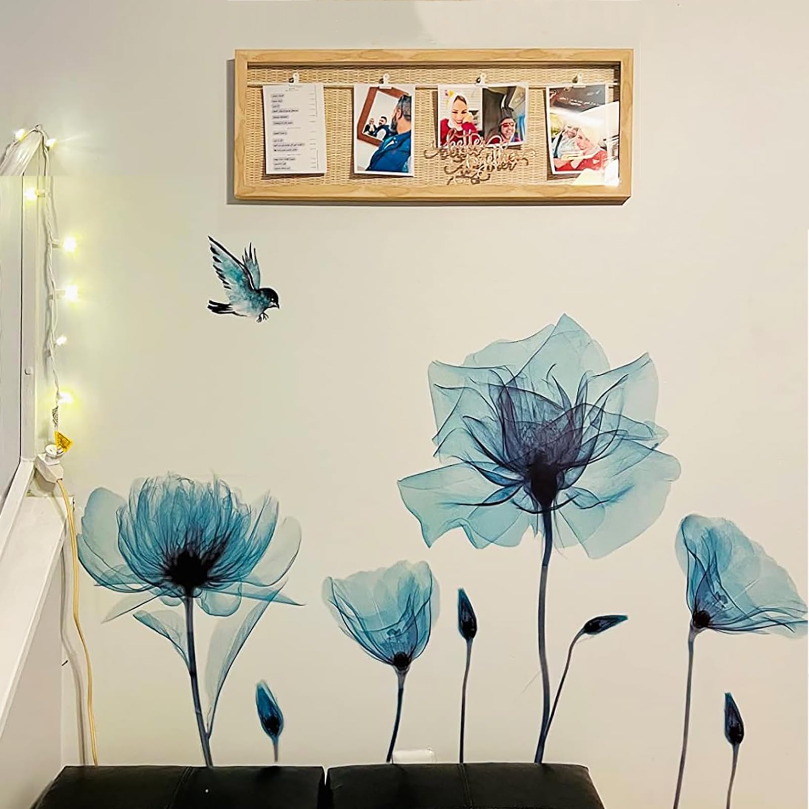 M ACHOOSE Blue Flower Wall Decals Peel and Stick Wall Stickers Removable Decal Stick Wall Art Murals Home Wall Decor for Bedroom Living Room Wall Decaoration