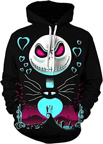 mlsjdger Unisex Nightmare Before Christmas Jack & Sally Novelty Hoodie 3D Print Sweatshirts Hoodie