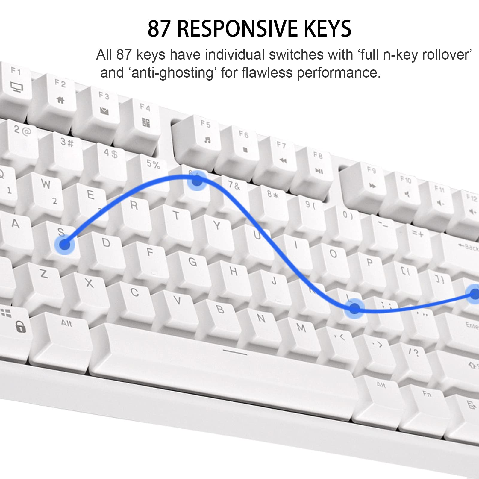 RK ROYAL KLUDGE RK987 Mechanical Keyboard 87 Keys White LED Backlight Tenkeyless Gaming Keyboard, Wired/Wireless Bluetooth Gaming/Office for iOS Android Windows MacOS and Linux (White and Brown)