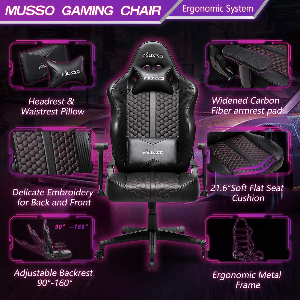 MUSSO Executive Swivel Office Chair, High-Back Racing Gaming Chair, Ergonomic Adjustable Computer Desk Chair, PU Leather Task Chair with Headrest and Lumbar Support (Classic Pattern)…