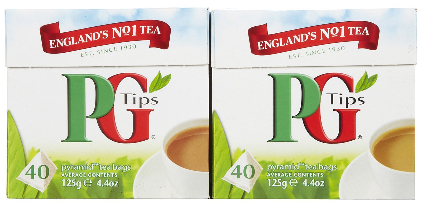 PG Tips Black Tea, Pyramid Tea Bags, 40 Count (Pack of 2)