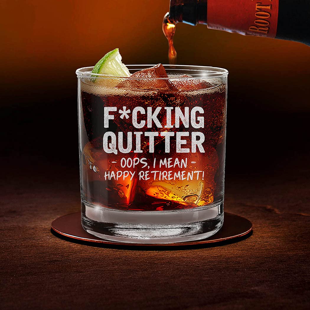 shop4ever F cking Quitter Oops I Mean Happy Retirement! Engraved Whiskey Glass 11 oz. Gift for Retiree