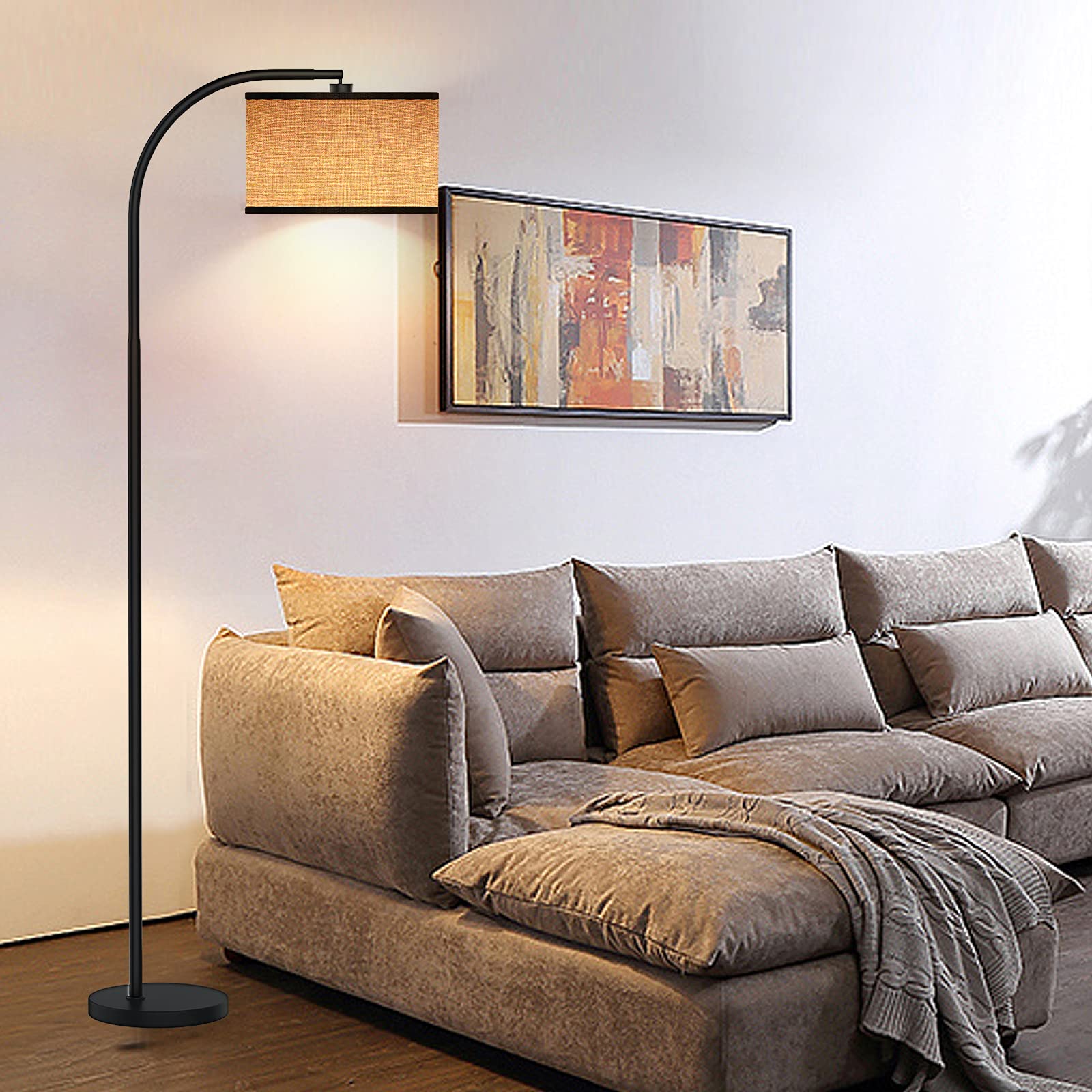 ROTTOGOON Floor Lamp for Living Room, Industrial LED Standing Lamp with 2 Lamp Shades (Grey/White), Classic Tall Reading Pole Lamp with LED Bulb, Modern Adjustable Black Floor Lamp for Bedroom Study