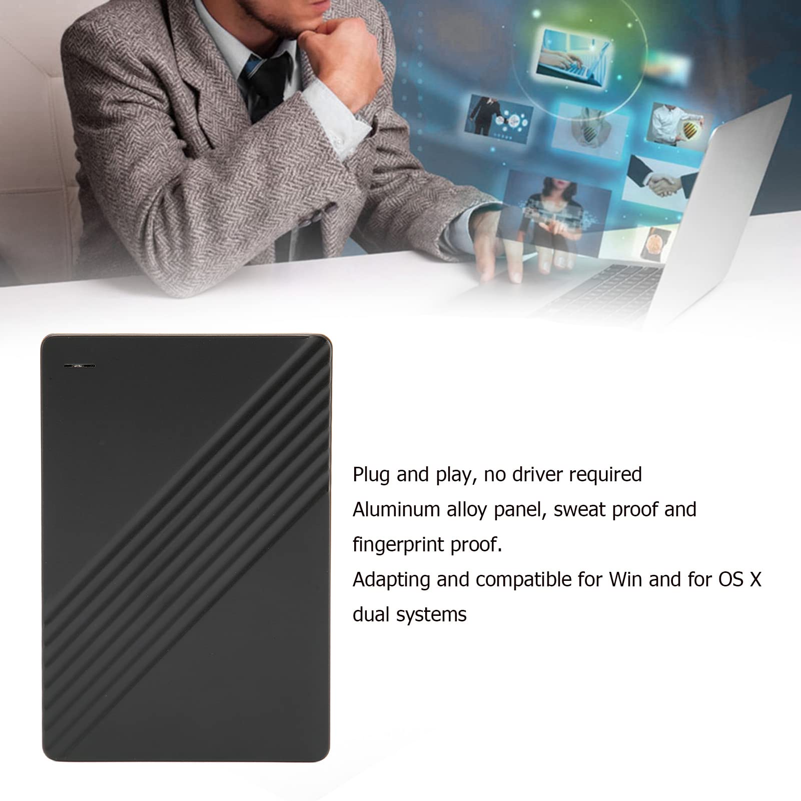 Zunate 2.5 Inch Portable HDD, 5Gbps External Hard Drive, USB 3.0 Ultra Slim Hard Drive External Storage for PC, Laptop, for Win7 Win8 Win10 Vista XP (1TB)