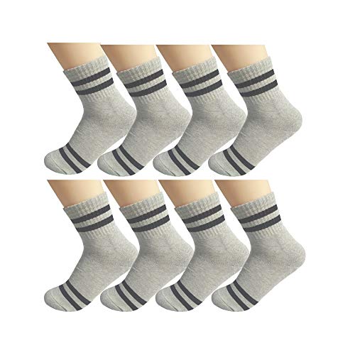 Oohmy Boys Girls Athletic Ankle Socks 8 Packs Terry-loop Cushion Warm Autumn Winter Combed Cotton Socks Shoe Size 12-6 Typical Age 5-10 years old (GRAY, Large)