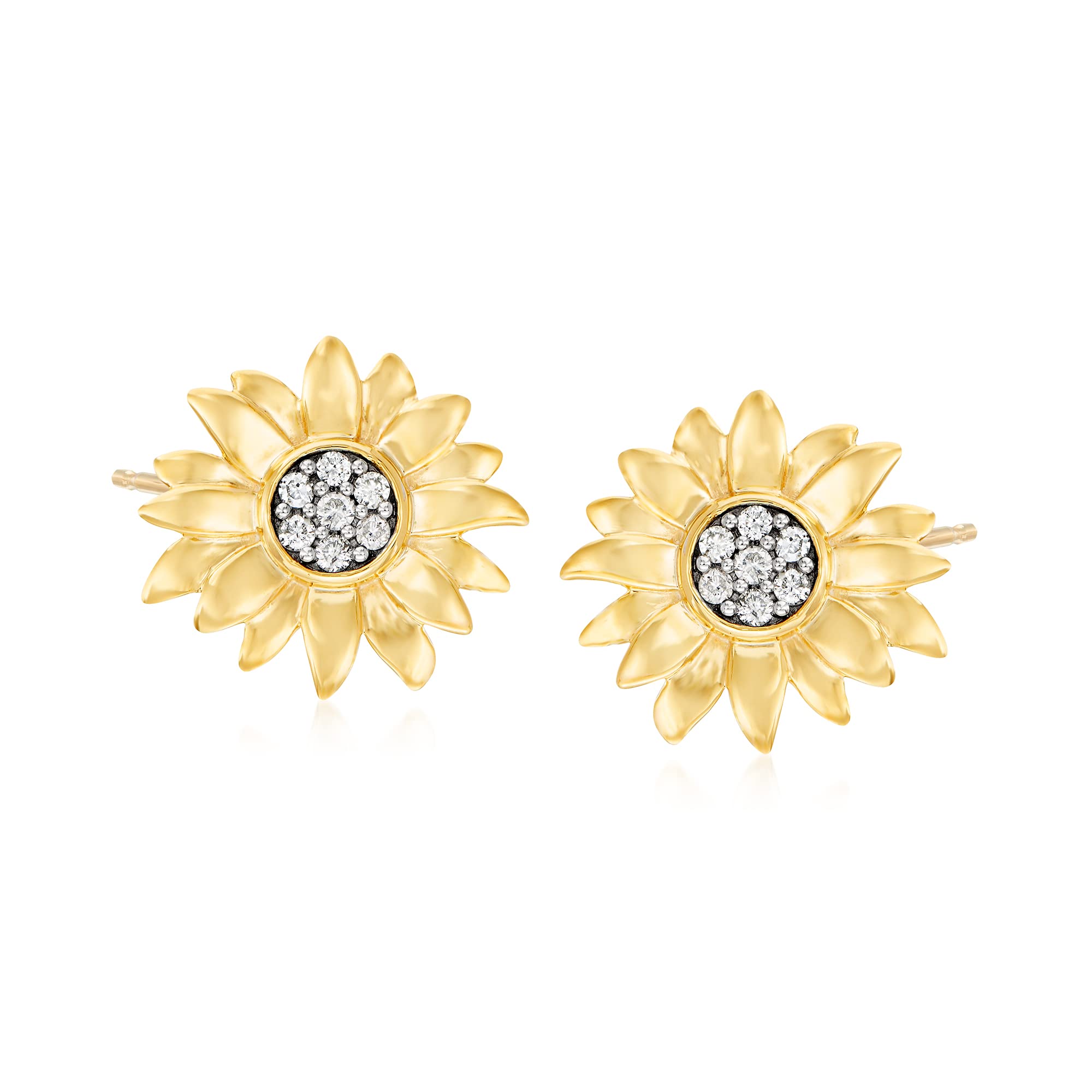 Ross-Simons 0.20 ct. t.w. Diamond Sunflower Earrings in 18kt Gold Over Sterling