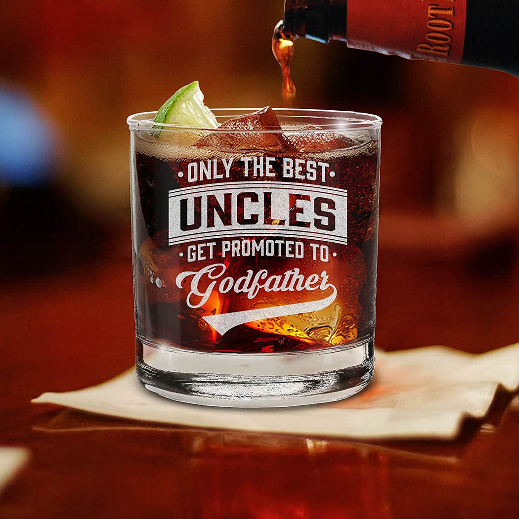shop4ever Only The Best Uncles Get Promoted To Godfather Varsity Pregnancy Announcement Engraved Whiskey Glass (11 oz.)