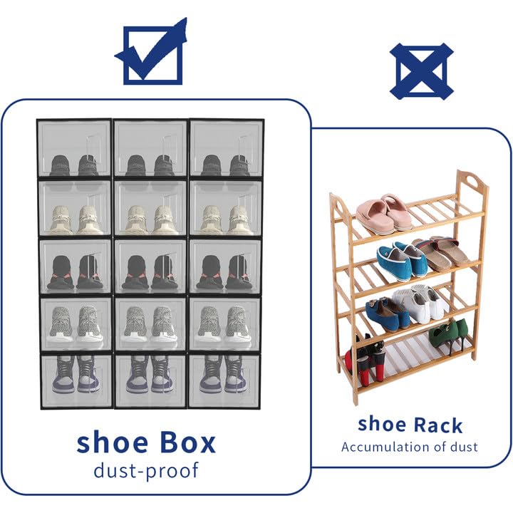 ZZCZZ X-Large Shoe Storage Boxes 12 Pack, Shoe Organizer for Closet, Clear Plastic Substitute Shoe Rack Foldable Durable, Fit for Women/Men High-top shoes, white