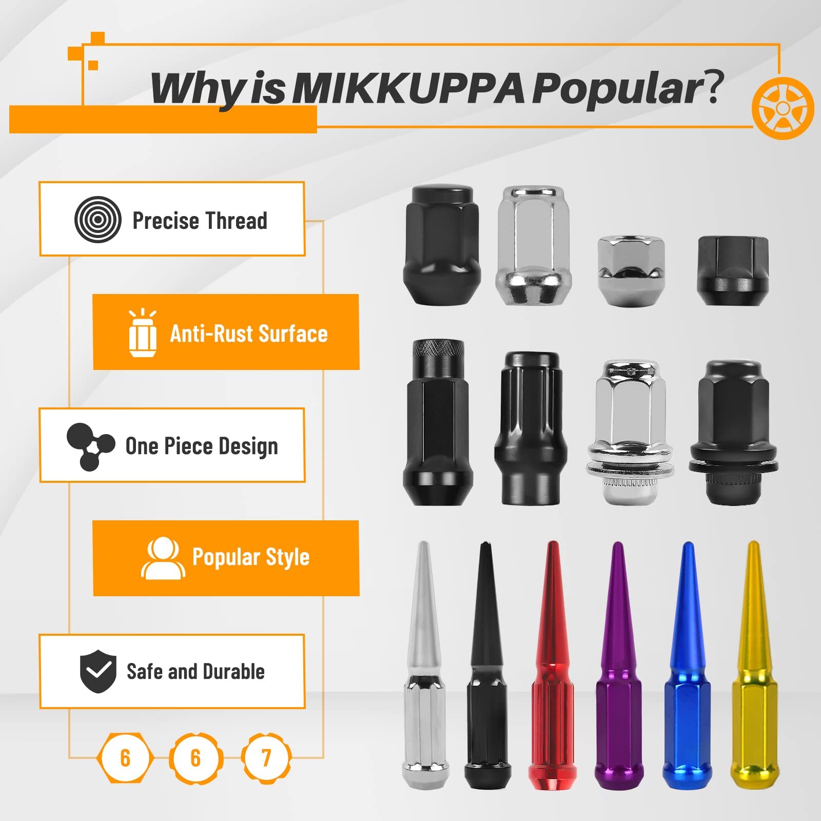 MIKKUPPA M14x1.5 Wheel Spike Lug Nuts, 32 PCS Chrome Spiked Lug Nuts 14mmx1.5 Solid 4.4" Tall Acorn Lug Nut with 1 Socket Key Replacement for Chevy Silverado 1500 2500 3500, F-150 F-250 F-350