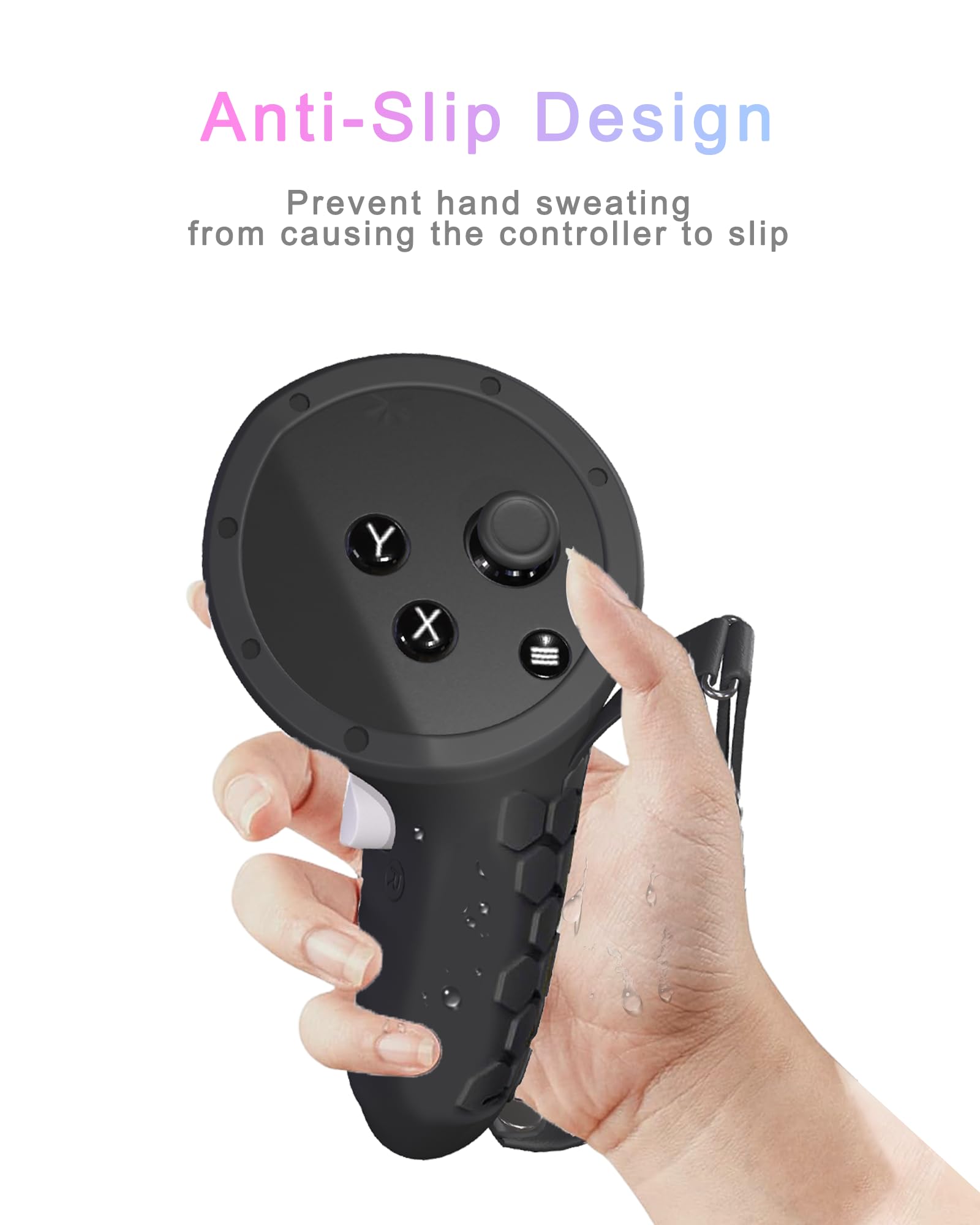 Lonxmovs Controller Grip Cover Compatible with Meta/Oculus Quest 3 Grips Cover for VR Touch Plus Controllers Covers Protector with Battery Opening Cover and Knuckle Straps(Black)