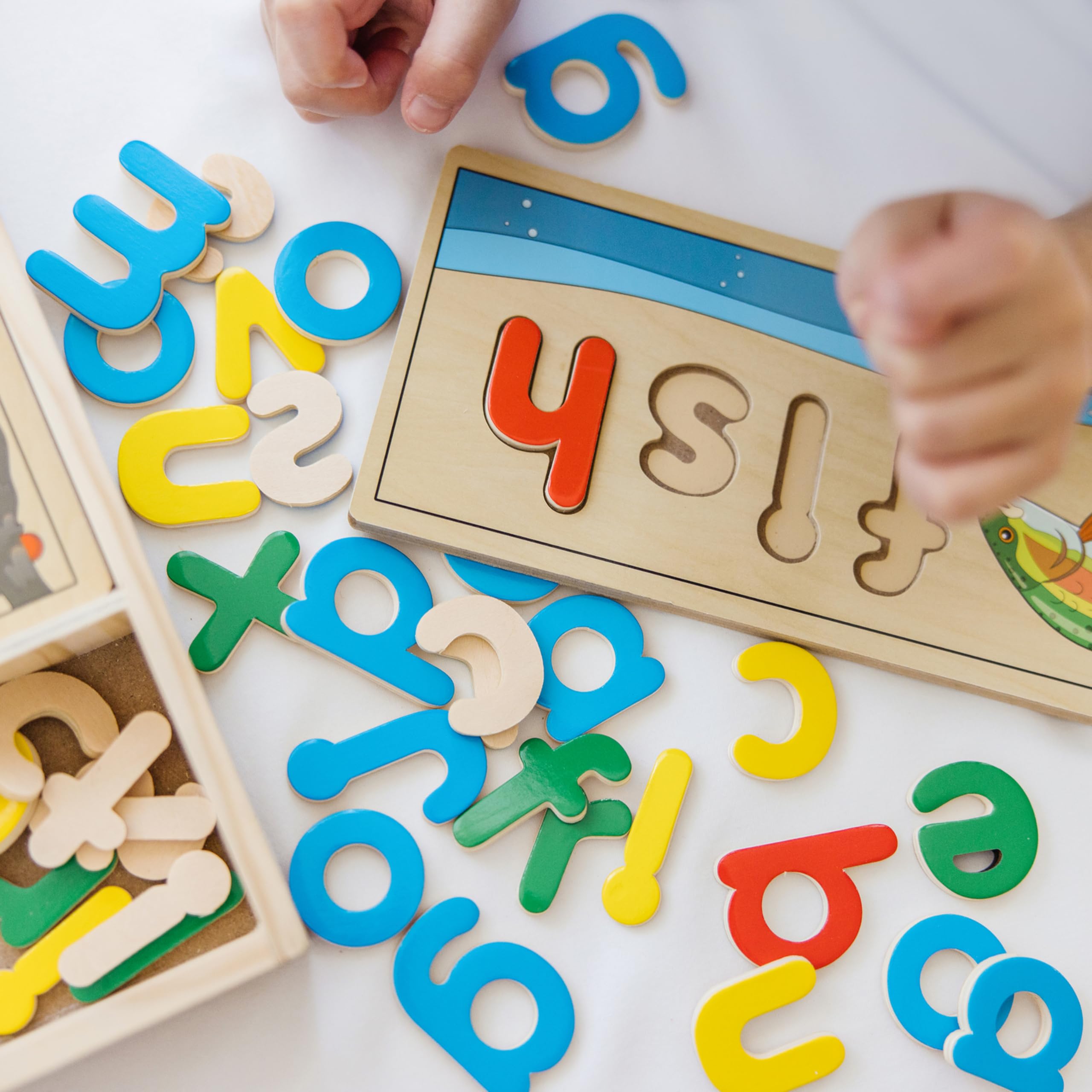 Melissa & Doug See & Spell Wooden Educational Toy With 8 Double-Sided Spelling Boards and 64 Letters Preschool Learning Activities, See & Spell Learning Toys For Kids Ages 4+