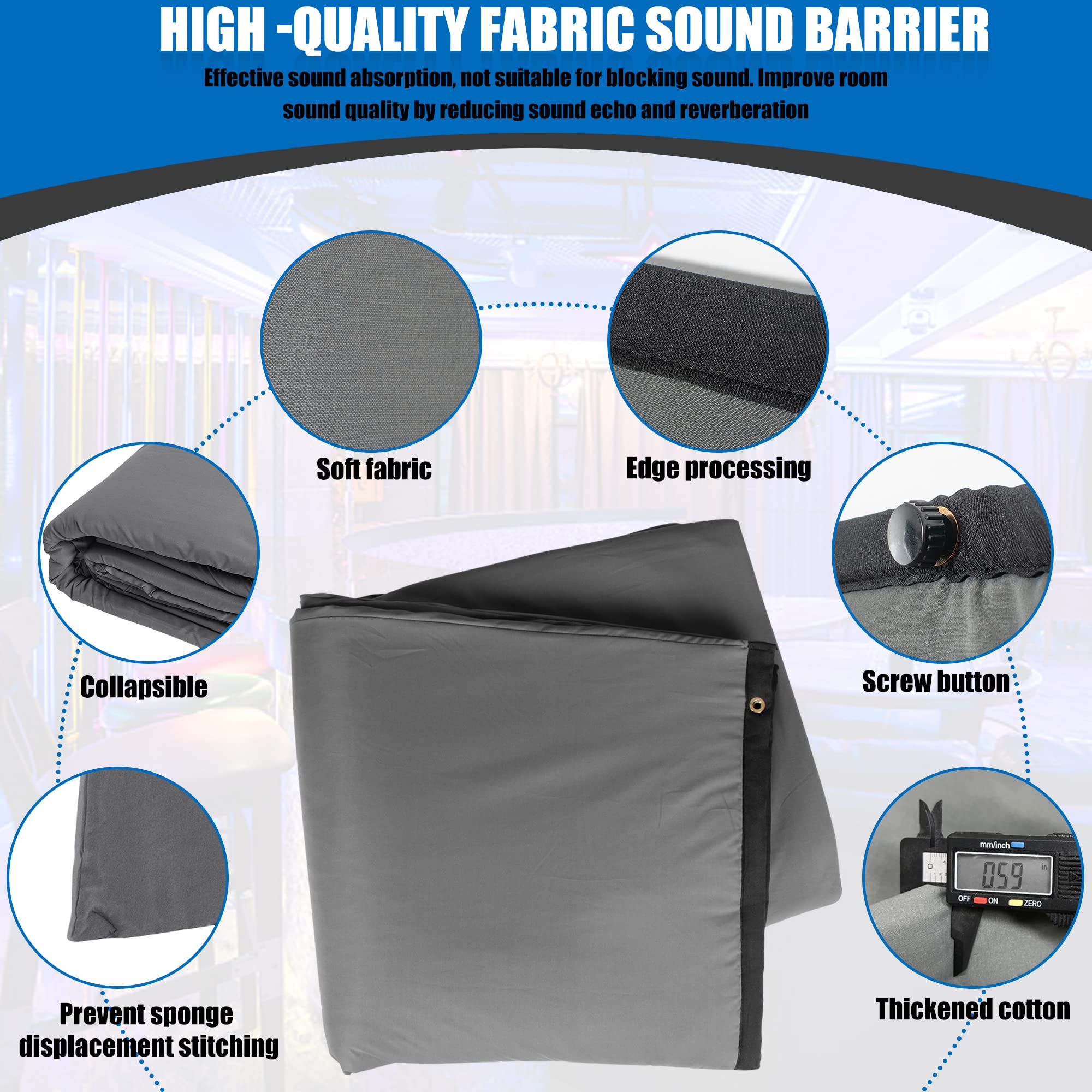 TORIBIO Sound Absorption Curtain with Noise Blackout Absorption (Horizontal 95" x 54"x 0.6")