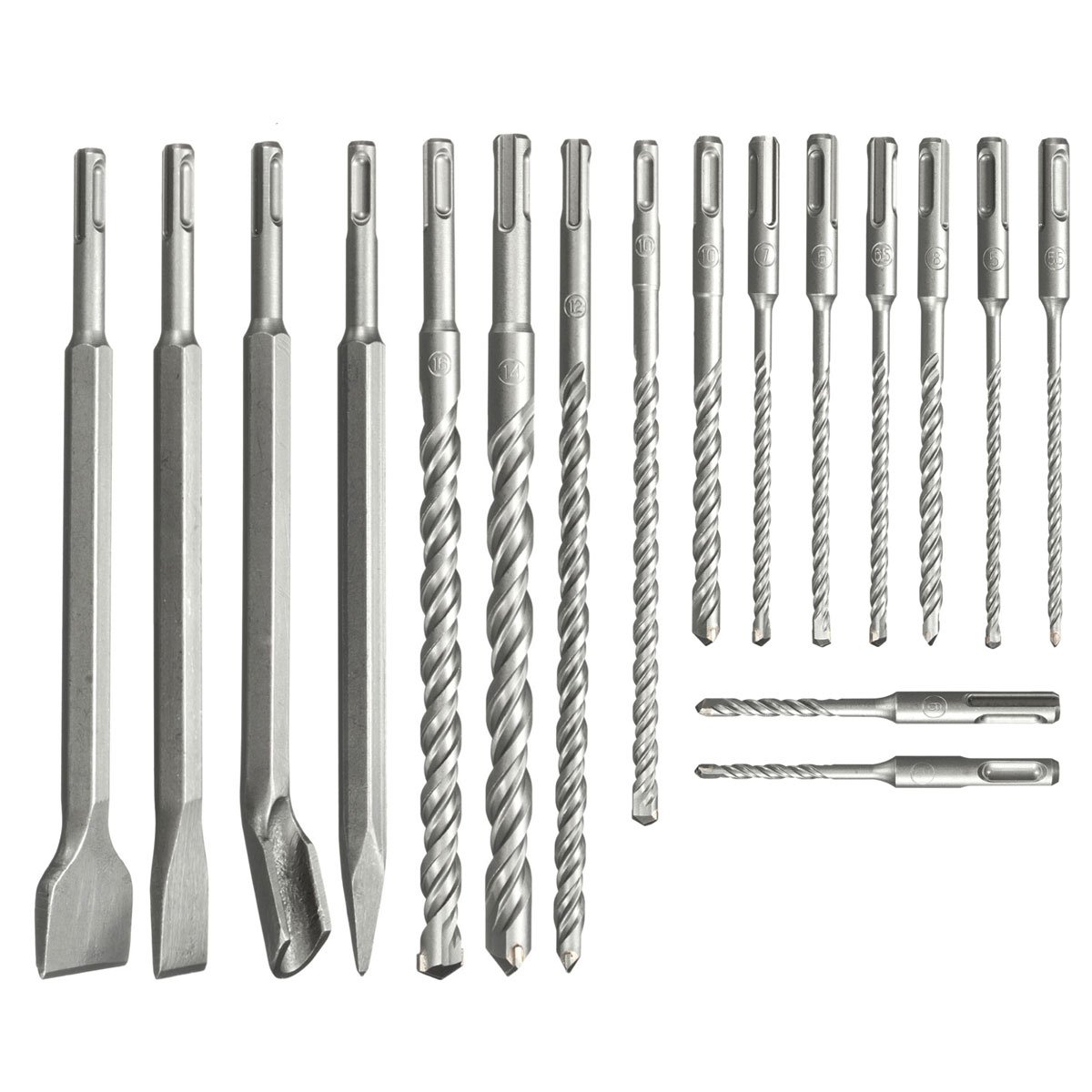 MYOYAY Rotary Hammer Drill Bits Set & Chisels 17Pcs SDS Plus Concrete Masonry Hole Tool with Storage Case Drilling Bricks Concrete Masonry Wall Stone