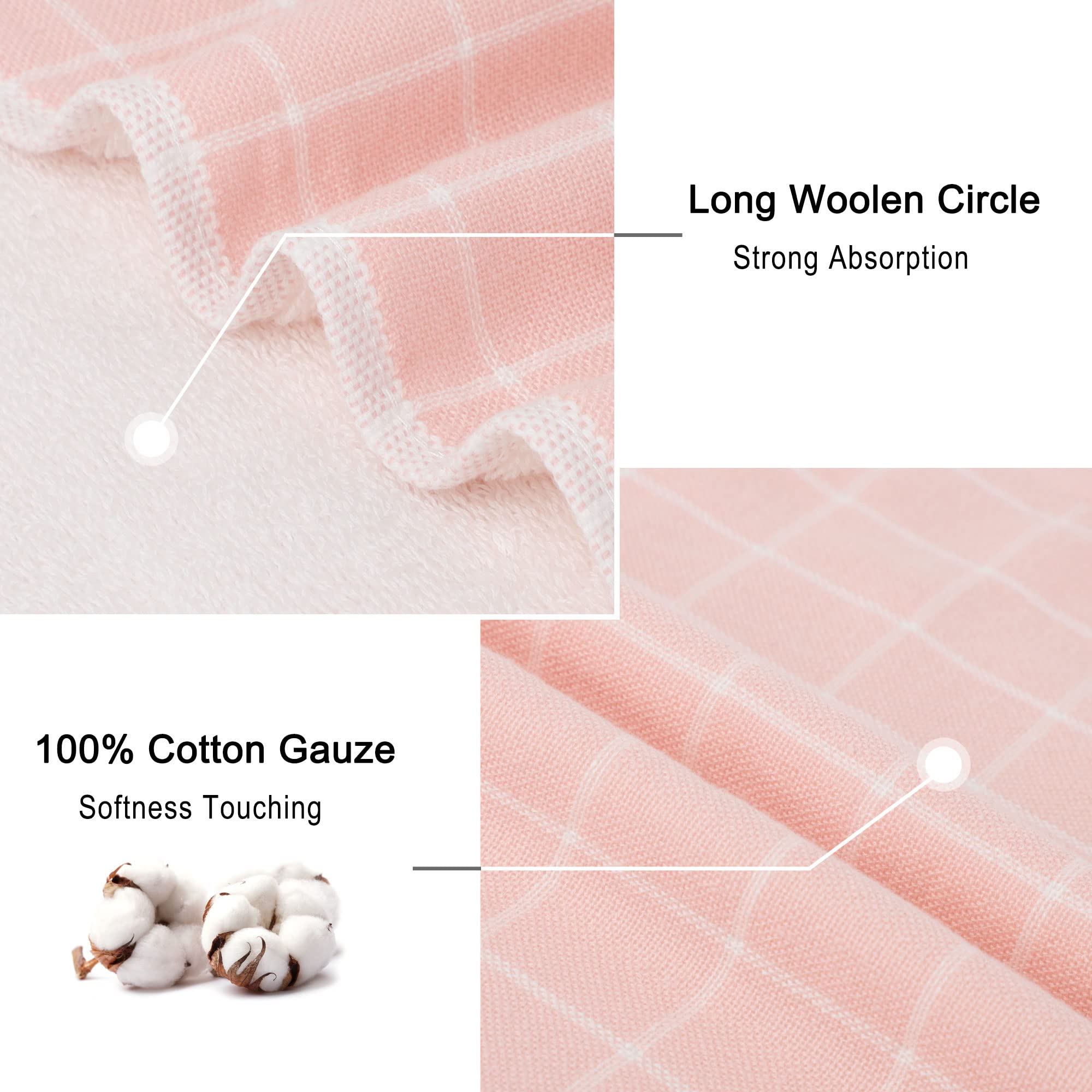 PiccoCasa 100% Cotton Terry Kitchen Towels Set of 6 Plaid Pattern (13 x 29 Inch) Soft Absorbent Drying Dish Towels for Kitchen Cooking - Pink