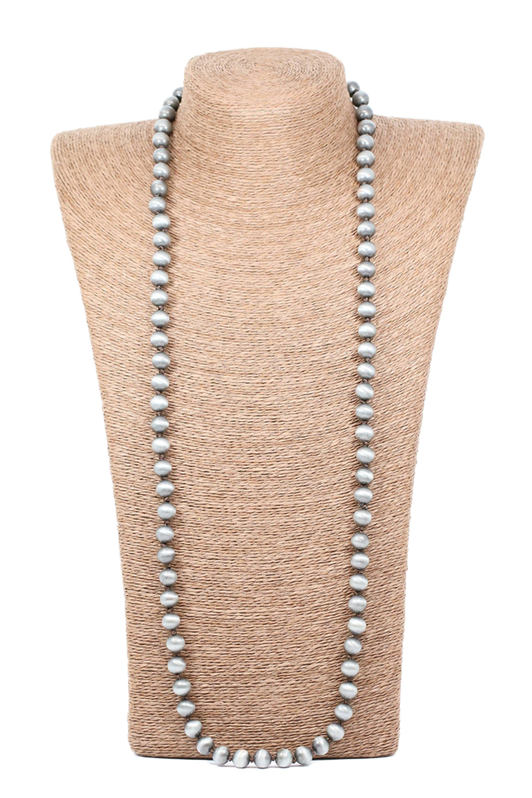 Lovely Bead Handmade Smooth Double Knotted Silver Navajo Pearl Necklace (60 Inches, 10mm)