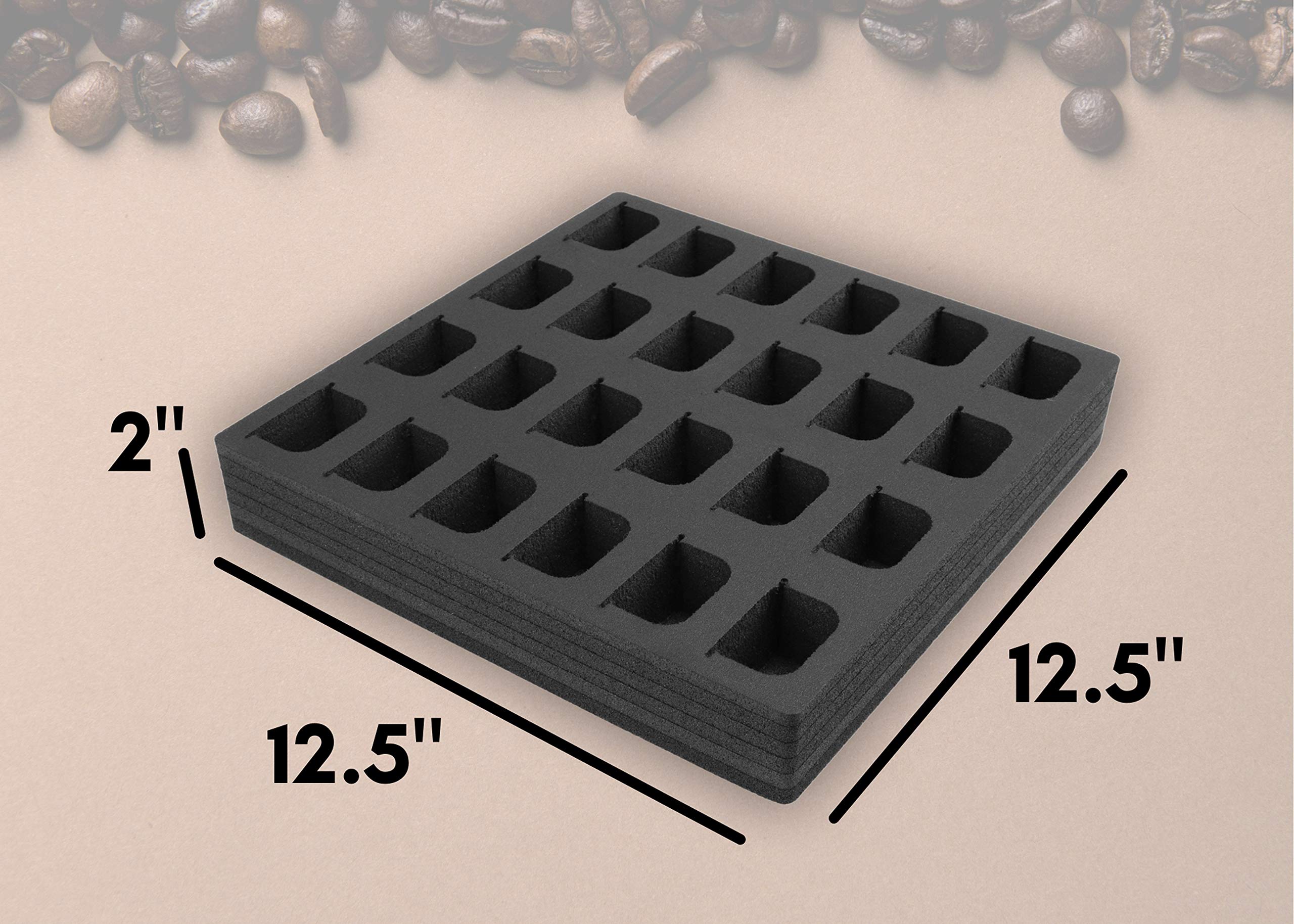 Polar Whale 2 Coffee Espresso Capsule Drawer Organizer Tray Inserts Compatible with Nespresso Vertuo VertuoLine Kitchen Home Office Waterproof Washable Black Foam 24 Compartment 12.5 x 12.5 Inches