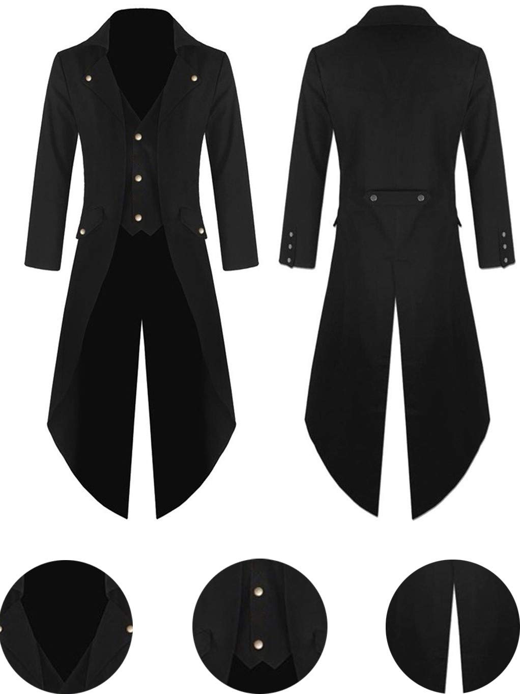 Men's Coat Tailcoat Jacket Gothic Frock Top Uniform Costume Praty Outwear Black