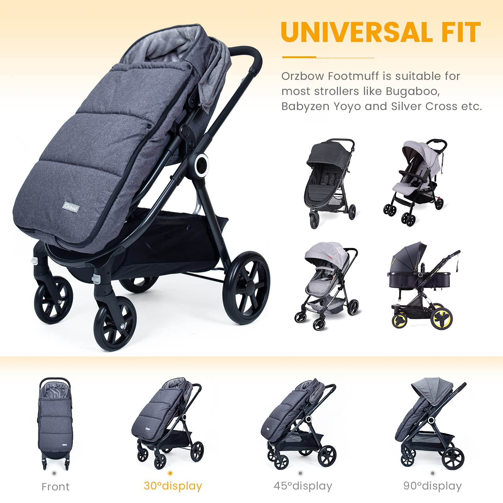 Orzbow Footmuff for Stroller,Christmas Gifts Weatherproof Anti-Kick Universal Toddler Sleeping Bag,Removable Warm Coral Fleece Lined Stroller Bunting Bag Footmuff(Black)