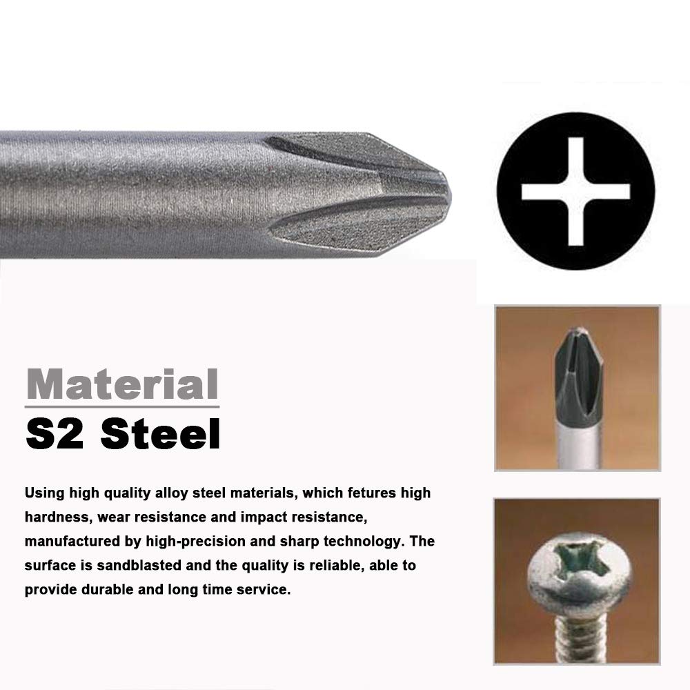VESTTIO Phillips Cross Slot PH2#2 Long Screwdriver Bit Set 10PCS 1/4 Inch Hex Shank 6 Inch/150 mm Length S2 Steel with Magnetic for Power Screwdriver Drill Impact Driver