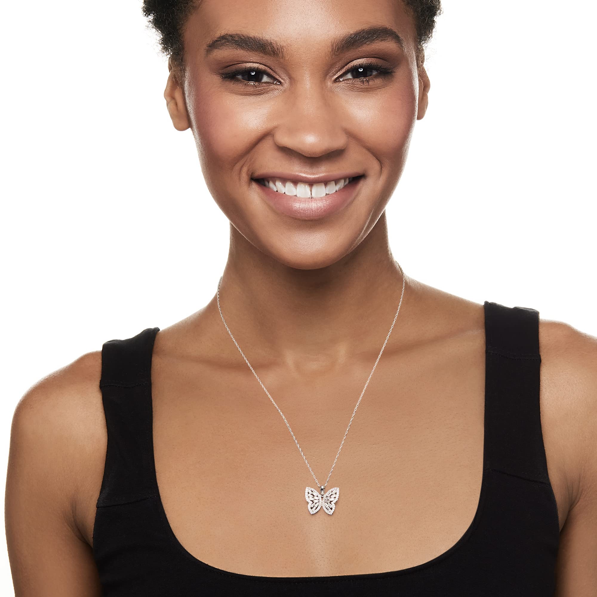 Ross-Simons 0.80 ct. t.w. CZ Butterfly Pendant Necklace in Sterling Silver. 18 inches