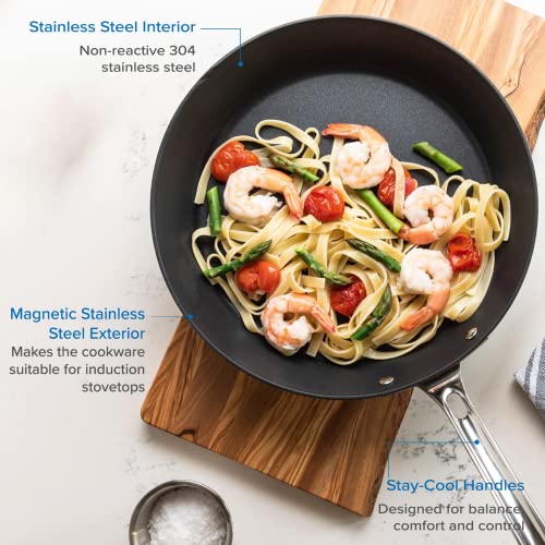 VIKING Culinary Contemporary 3-Ply Stainless Steel Nonctick Fry Pan, 8 Inch, Ergonomic Stay-Cool Handle, Dishwasher, Oven Safe, Works on All Cooktops including Induction