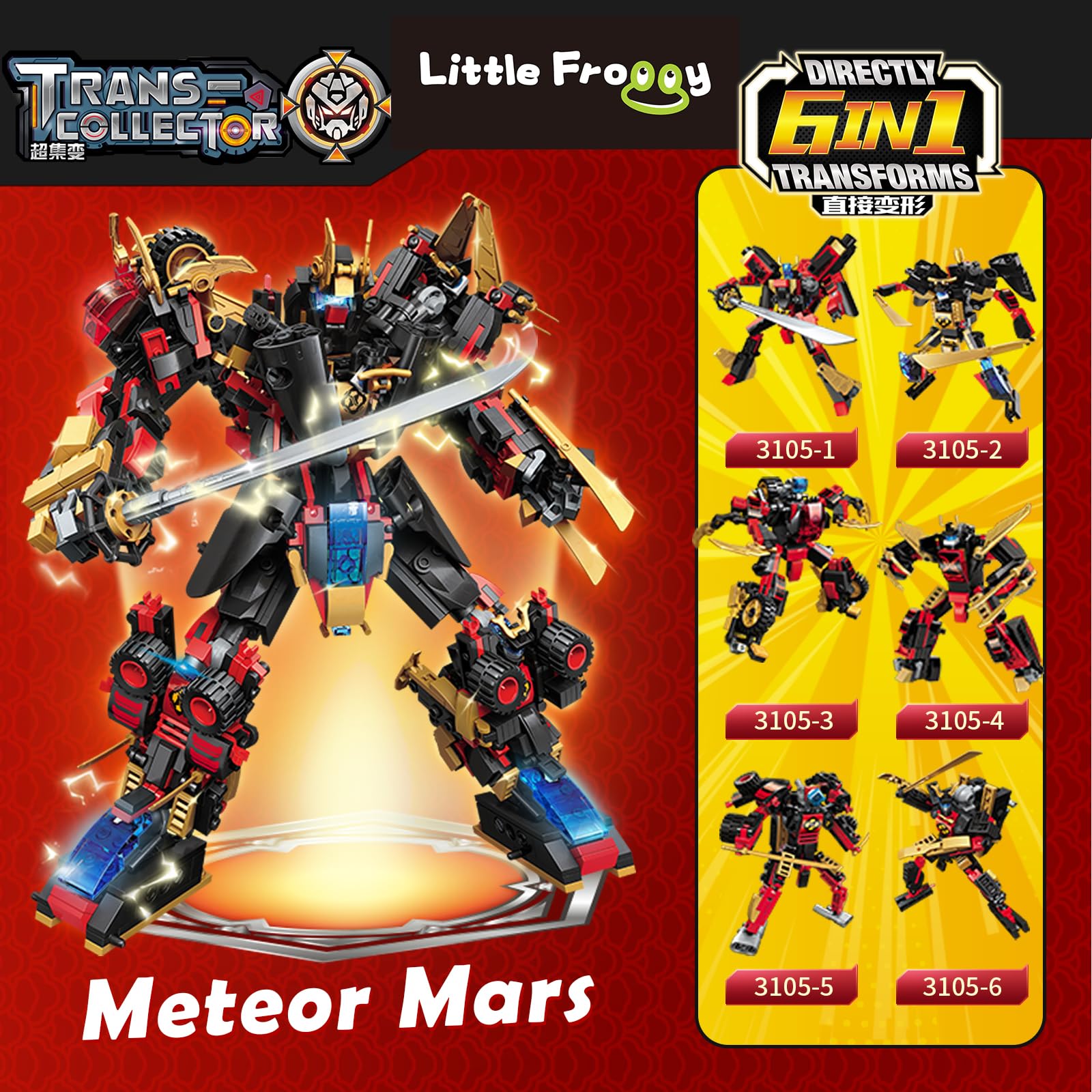 LITTLE FROGGY STEM Robot 6-in-1 Transformation Mech Warrior Vehicles Building Block Kit Compatible with Lego Bricks Excellent Gift for 6-12 Years Old Boys(908 PCS)