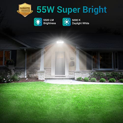 USTELLAR 55W Flood Lights Outdoor, Switch Controlled LED Flood Light Outdoor 5500LM 5000K, IP65 Waterproof Exterior Security Light,Outside Spotight for Garage Eave Yard 2 Pack (White)