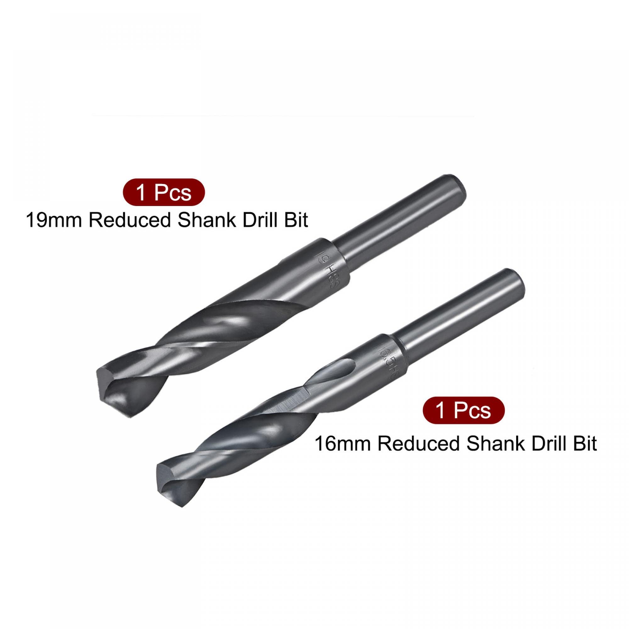 uxcell Reduced Shank Drill Bit 16mm & 19mm HSS 6542 Black Oxide with 1/2 Inch Straight Shank